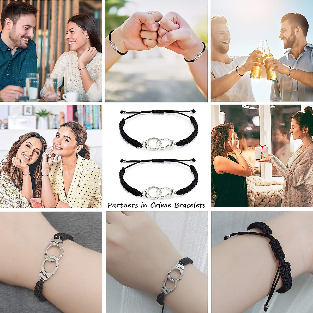 MANVEN Best Friend Friendship Bracelets for 2 Partners in Crime Bracelets for 2 Guy Best Friend Handcuff Matching Bracelet for Women Men Bestie