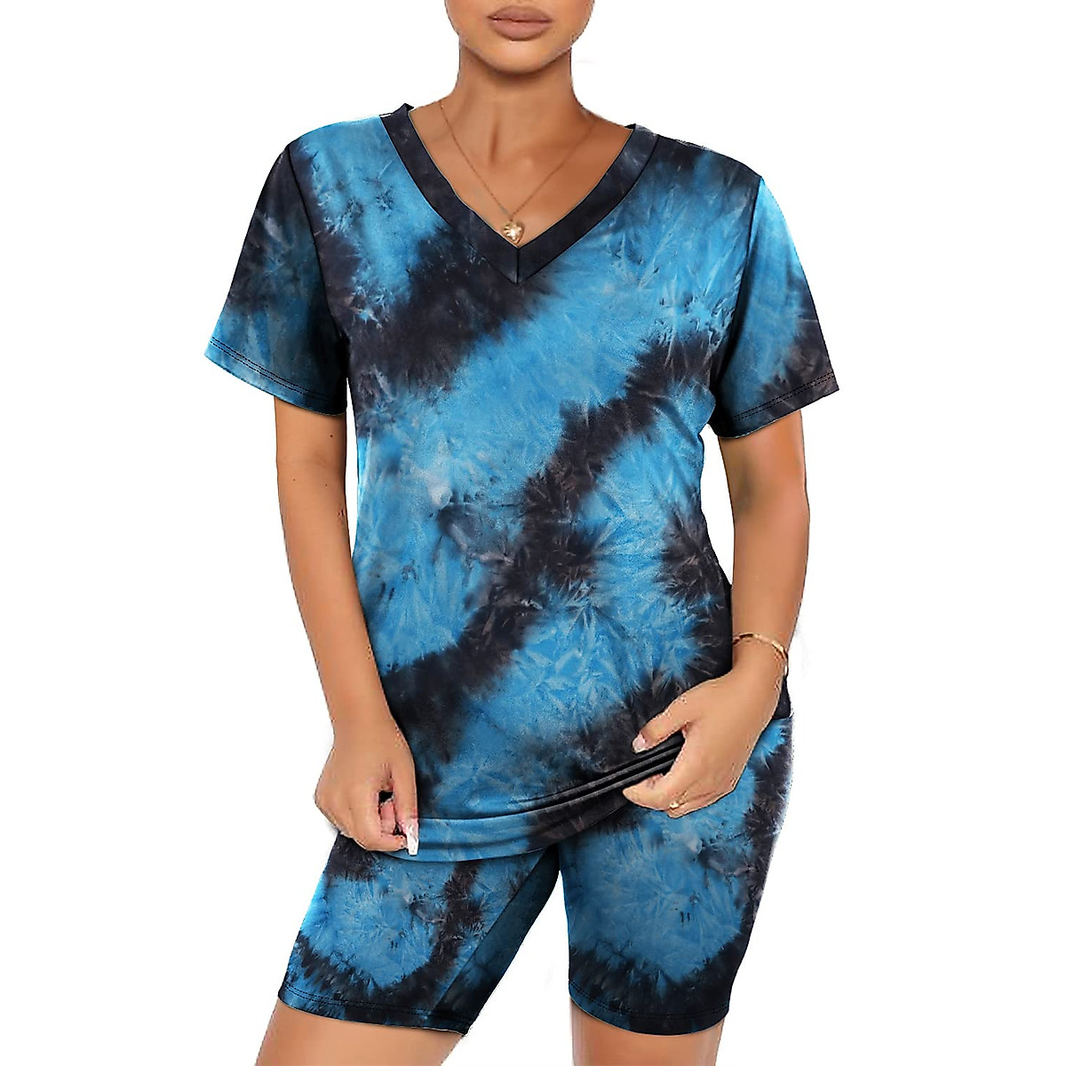 Womens Shorts Sets 2 Piece Outfits Outdoor Matching Sets Black XXL