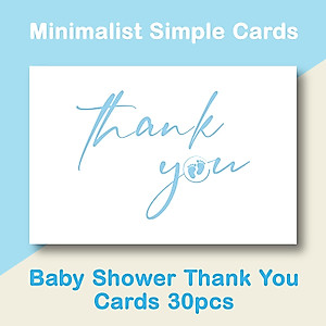 AZAZA Baby Shower Thank You Cards with Envelopes Footprint Liners, 30pcs Baby Boy Blue Thank You Cards 4x6, Thank You Note and Gold Stickers for Baby Gift Sets (Blue Envelopes & White Cards)