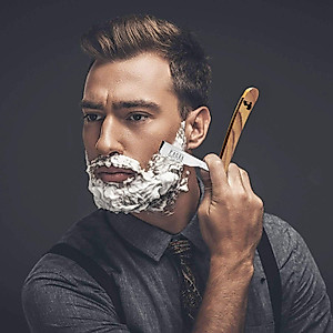 100 BLADES + Facón Professional Wooden Straight Edge Barber Razor - Salon Quality Cut Throat Shavette