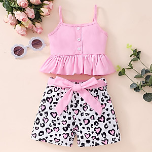 Toddler Baby Girls' Clothing Sets Leopard Valentine's Day Summer Outfits Pink Top Girl Cheetah Heart Print Short Animal Vacation Clothes 3T (682)