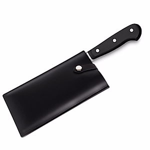 Ozzptuu Durable PU Leather Meat Cleaver Sheath Heavy Duty Chef Knife Guard Butcher Chef Wide Knives Blade Edge Protectors (Black)