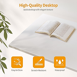 Cubiker Computer Desk 40 inch Home Office Writing Study Desk, Modern Simple Style Laptop Table with Storage Bag, White Metal Frame, White