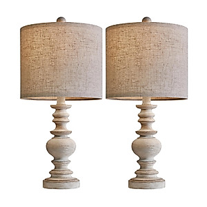 BOBOMOMO Tradition 20" Rustic Table Lamp Set of 2 for Living Room Bedroom Bedside Desk Lamps Bedroom Nightstand Vintage Lamps Linen, 10.00×10.00×20.00 inch, AMZ-T2026AWW