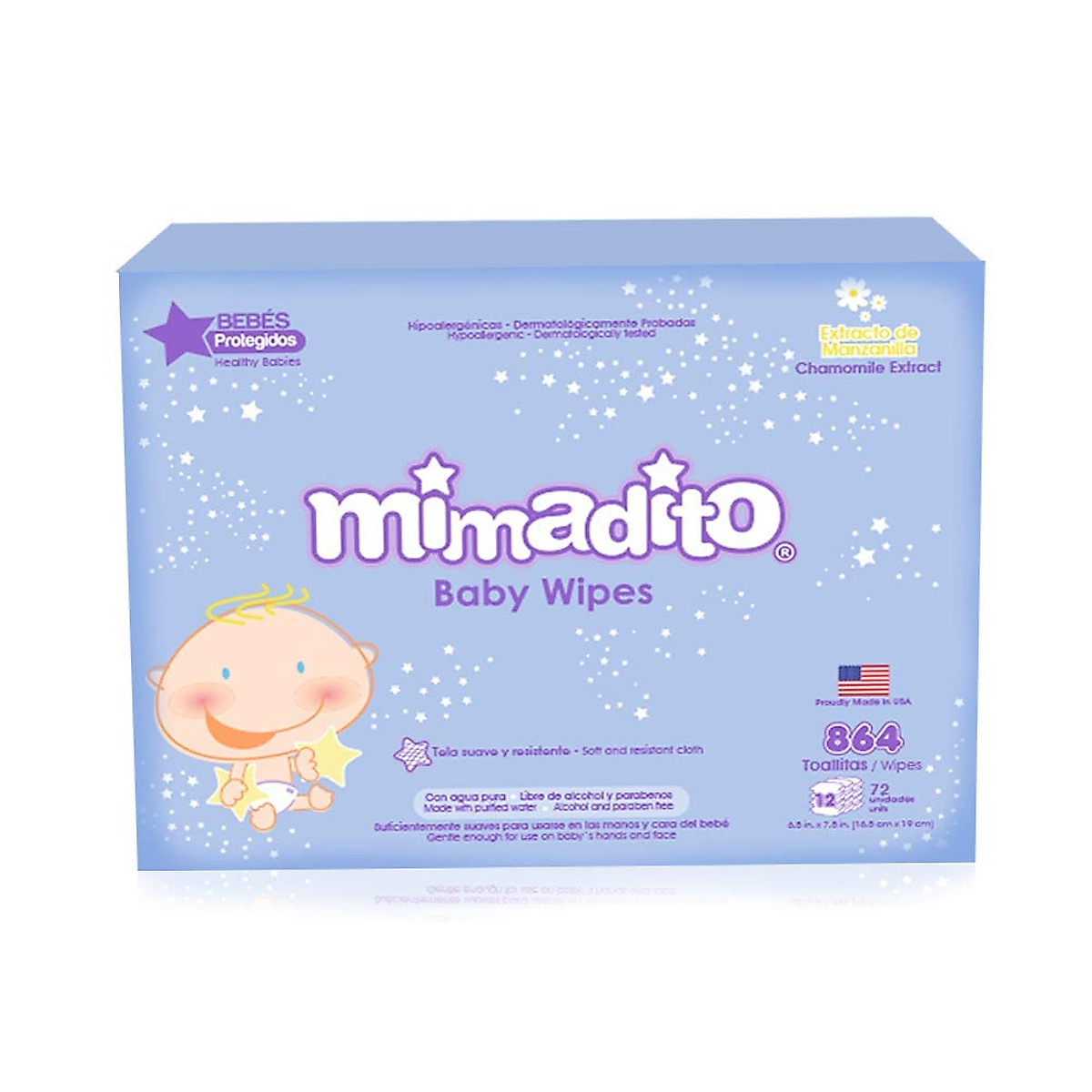 Mimadito Chamomile – Lightly Scented Baby Wipes (864 Wipes: 12 Packages of 72 Wet Wipes)