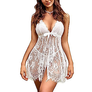 Avidlove Sexy lingerie for Women Eyelash Lace Babydoll Lingerie Dress