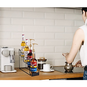 Mustry Coffee Syrup Rack for Coffee Bar Accessories, Fits with Torani and Monin Syrup, Coffee Bar Organizer Holds 4 Bottles