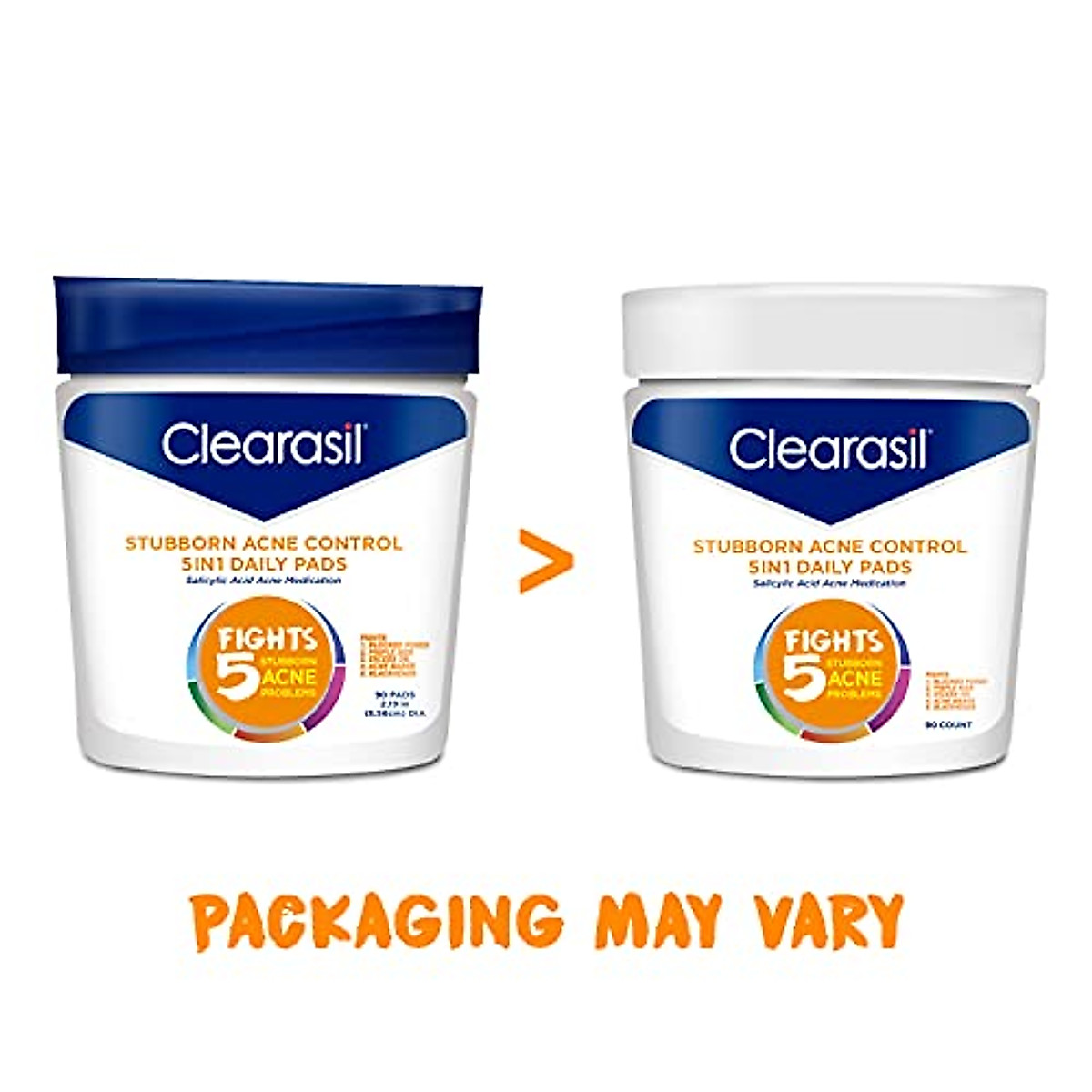 Clearasil Acne Treatment Facial Cleansing Pads, Stubborn Acne Control 5-in-1 Daily Pads, 90 Pads (Pack of 3)