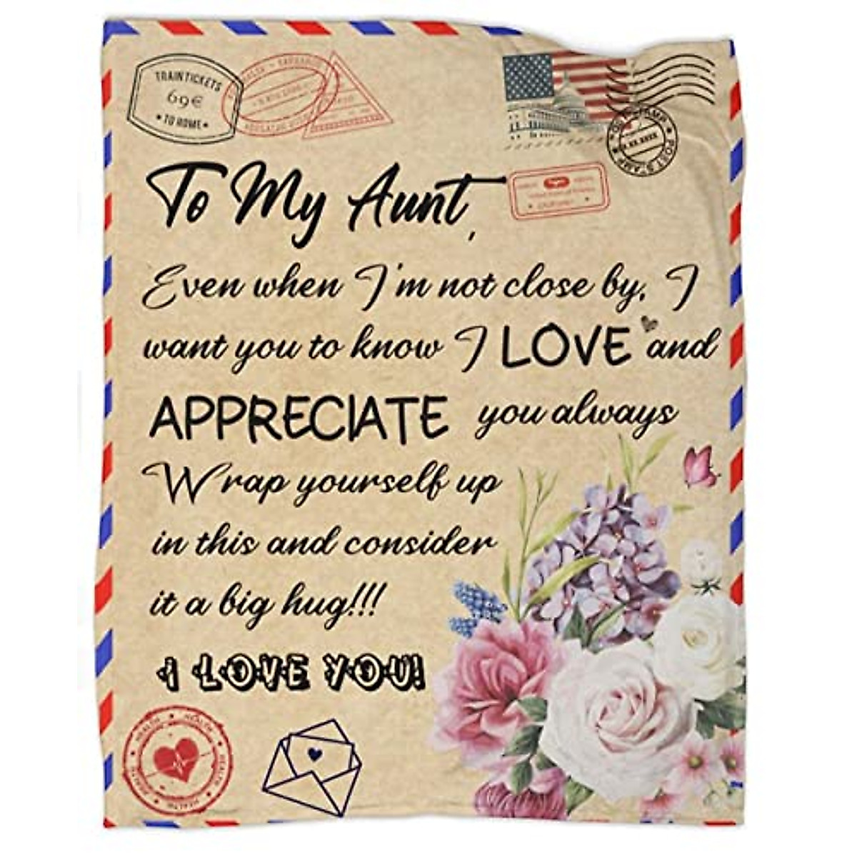 AJIIUSV to My Aunt Blanket from Niece Quilt Envelope Throw Blankets Mothers Day Blanket Gifts for Auntie Flannel Blanket Birthday Women's Day Holiday 50"x60"