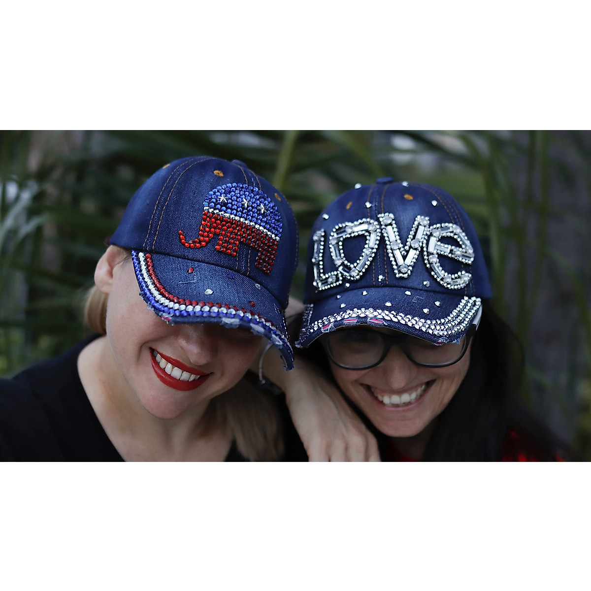 Popfizzy Bling Republican Hat for Women, Rhinestone Republican Elephant Baseball Caps, RWB USA Distressed Denim Hat, Republican Gifts for Women