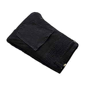 HENGAO Mens Slim Fit Skinny Stretch Moto Biker Jeans, Fashion Ripped Distressed Destroyed Comfort Straight Leg Denim Pants, 1655 Black, W42