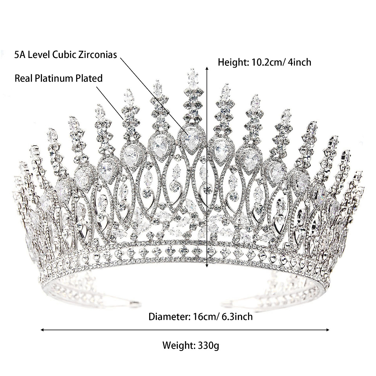 Tall Wedding Tiaras for Bride Large Queen Crowns 5A Cubic Zirconia Princess Bridal Headband Big Pageant Crown for Women Crystal Headpiece Silver Hair Accessories