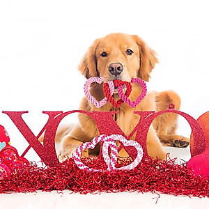 Whaline 3 Pieces Valentine's Day Dog Chew Toys Heart Shaped Dog Rope Red Pink Heart Pet Chew Rope Valentine's Day Puppy Throwing Toy for Small Medium Dog Pet Teaching Teeth Cleaning Chewing Supplies