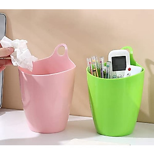 JIBIACB Plastic Small Trash Can, Mini Trash Can,Wall Mounted Trash Can Wastebasket,Garbage Container Bin for Bathroom, Powder Room, Bedroom, Kitchen, Craft Room, Office (Pink)