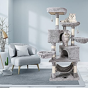 NEGTTE Cat Tree for Indoor Cats- Multi-Level Cat Tree for Big Cats -Cat Condo Big - Cat Climbing Tower-Pet Play House