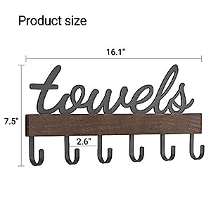 Dahey Towel Rack with 6 Hooks, Towel Holder Wall Mount Bathroom Organizer Rustic Farmhouse Home Decor Towel Hanger Storage Hooks for Towel, Robe, Bag, Black