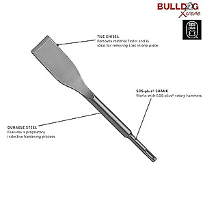 BOSCH HS1465 1-1/2 In. x 10 In. Tile Chisel SDS-Plus Bulldog Xtreme Hammer Steel Ideal for Removing Tiles, Smaller Grout Joints