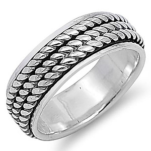 DoubleAccent Sterling Silver Wedding Band Braided Rope Disign Spinner Ring (Size 4 to 14) Size 13