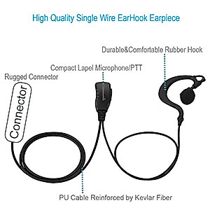 Single Wire Earhook Earpiece for Motorola Radios CLS 1410 CLS 1110 DTR410 DTR550 DTR600 DTR700 RDU4100 RDU4160D RDU2080D RMM2050 RMU2040 RMU2080D RMU2080 RMV2080 DLR1020 DLR1060 VL50, G Shape Headset
