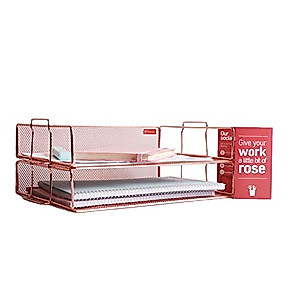 Rose Gold Letter Tray - 2 Tier Rose Gold Desk Organizer for Women, Stackable Paper Tray Organizer, File Organizer for Home Office and Desk Accessories