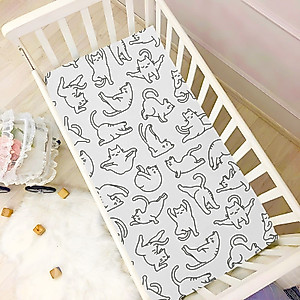 Soft Baby Boy Fitted Crib Sheets for Baby Girl Cartoon Cats Standard Crib Sheets Portable Mini Bassinets Sheets