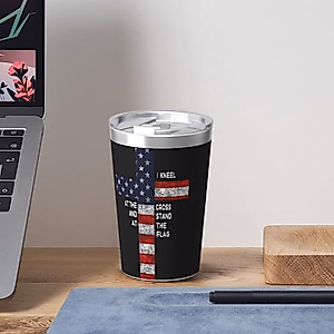 12oz Tumbler I Stand For The Flag I Kneel For The Cross Stainless Steel Cup With Straw And Lid Spill Proof Bulk Double Wall Vacuum Reusable Water Tumblers For Cold Hot Drink
