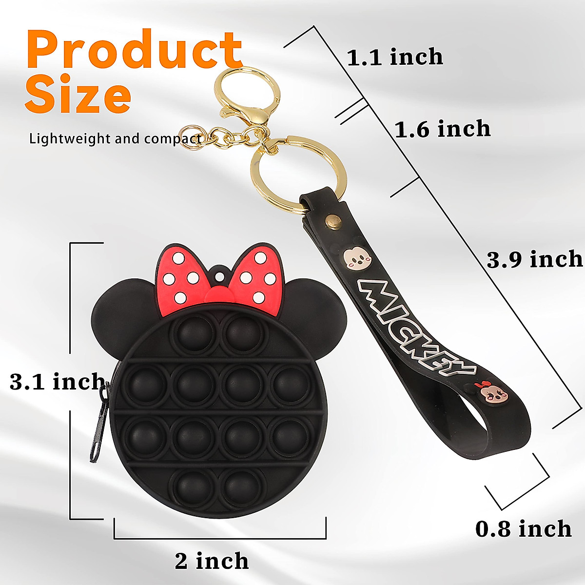 Besoar Black Bow Coin Purse for Girls Kids Women Teen Child Fidget Fidgets Toy Toys Change Purses Coins Cute Beauty Kawaii Small Mini Zipper Silicone Pouch Keychain Cartoon Design Cool Pouches