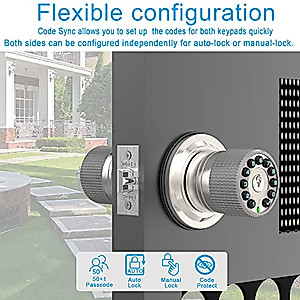 Double Sided Keypad Door Knob with Dual Cylinders and Key Alike, iuknob Keyless Entry Smart Door Lock for Entrance, Fence, Gate, Swimming Pool,Waterproof and Weatherproof for Outdoor & Interior Door.