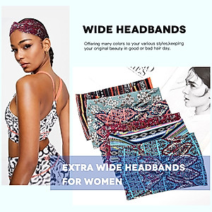 Carede Wide Boho Headbands for Women Extra Large Turban Headband Twisted Knot Head wraps Criss cross African Thick Bandana Headbands,Pack of 6