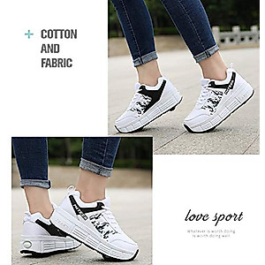 UGUHU Shoe with Wheels Retractable Skateboarding Outdoor Roller Skate Shoes Wheels Shoes Cross Trainers Sneakers for Boys Girls,WhiteDoubleWheel-32