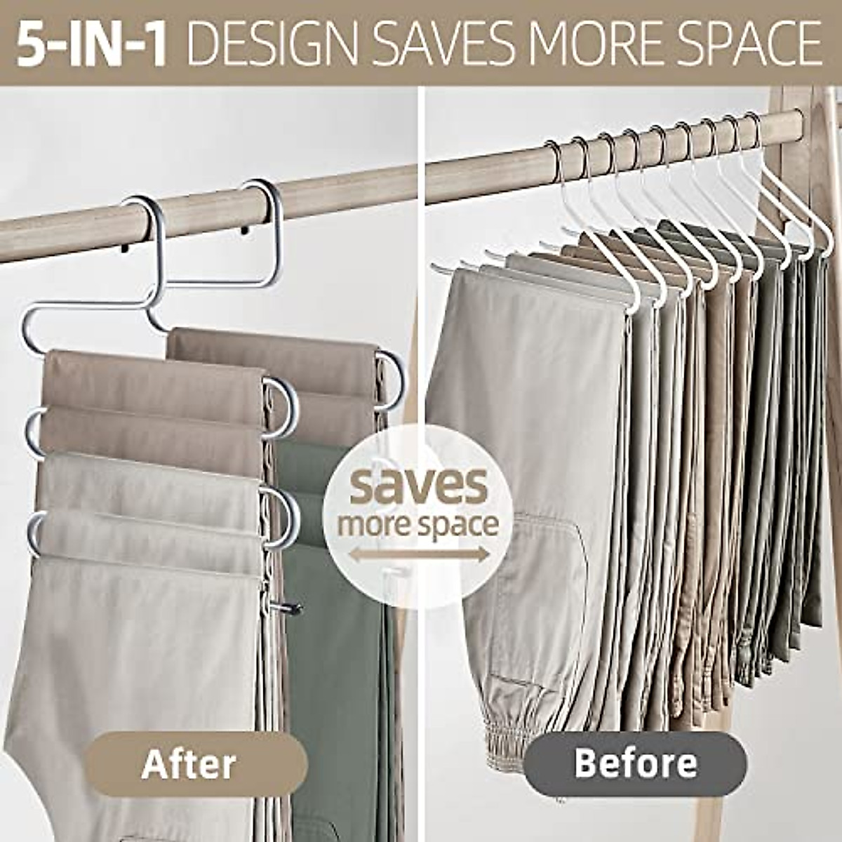 Pants Hanger Multi-Layer S-Style Jeans 6 PACKTrouser Hanger Closet Stainless Steel Rack Space Saver for Tie Scarf Jeans Clothes