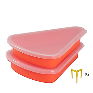KEVJES 2-Pack Reusable Silicone Leftover Pizza Slice Storage Container with Air-tight Lids-BPA Free,Fits Single Slice up to 16”,Save Space,Refrigerator organizer(2 Red)