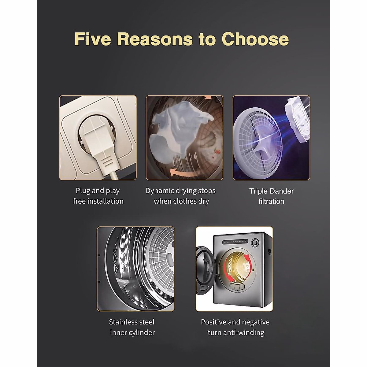 Geekman Compact Clothes Dryer 850W 9lbs Load Capacity, Ideal Portable Drying Machine for Tight Spaces, RVs, and Apartments Quiet, Robust and User-friendly