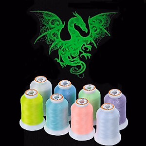 New brothread 8 Colors Luminary Glow in The Dark Embroidery Machine Thread Kit 30WT 500M(550Y) Each Spool for Embroidery, Quilting, Sewing