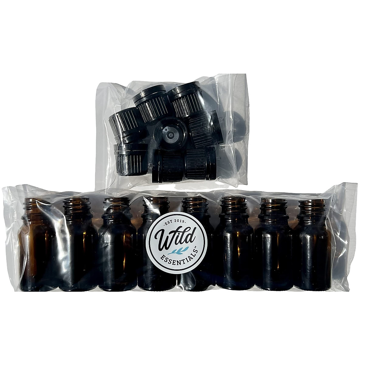 Wild Essentials 10ml Amber Glass Bottles with Euro Dropper Caps - Great for Essential Oils, Perfumes and DIY Aromatherapy - Easy to Fill, Clean and Reuse - Protective and Durable (8)