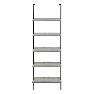 Monarch Specialties I 3681 Bookshelf, Bookcase, Etagere, Ladder, 5 Tier, 72" H, Office, Bedroom, Metal, Laminate, Grey, Black, Contemporary, Modern