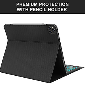 FARYODI for New iPad Air 13 Inch Keyboard Case M2 (2024), iPad Pro 12.9 (2022/2021, 6th/5th/4th Gen), 7 Color Backlit, Wireless Detachable Keyboard, Smart Folio Cover with Pencil Holder,Black