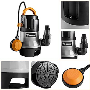 DEKOPRO Sump Pump 1HP 3302GPH 750W Submersible Clean/Dirty Water Pump with 16-Foot Cord for Pool, Pond, Tub, Garden and Irrigation