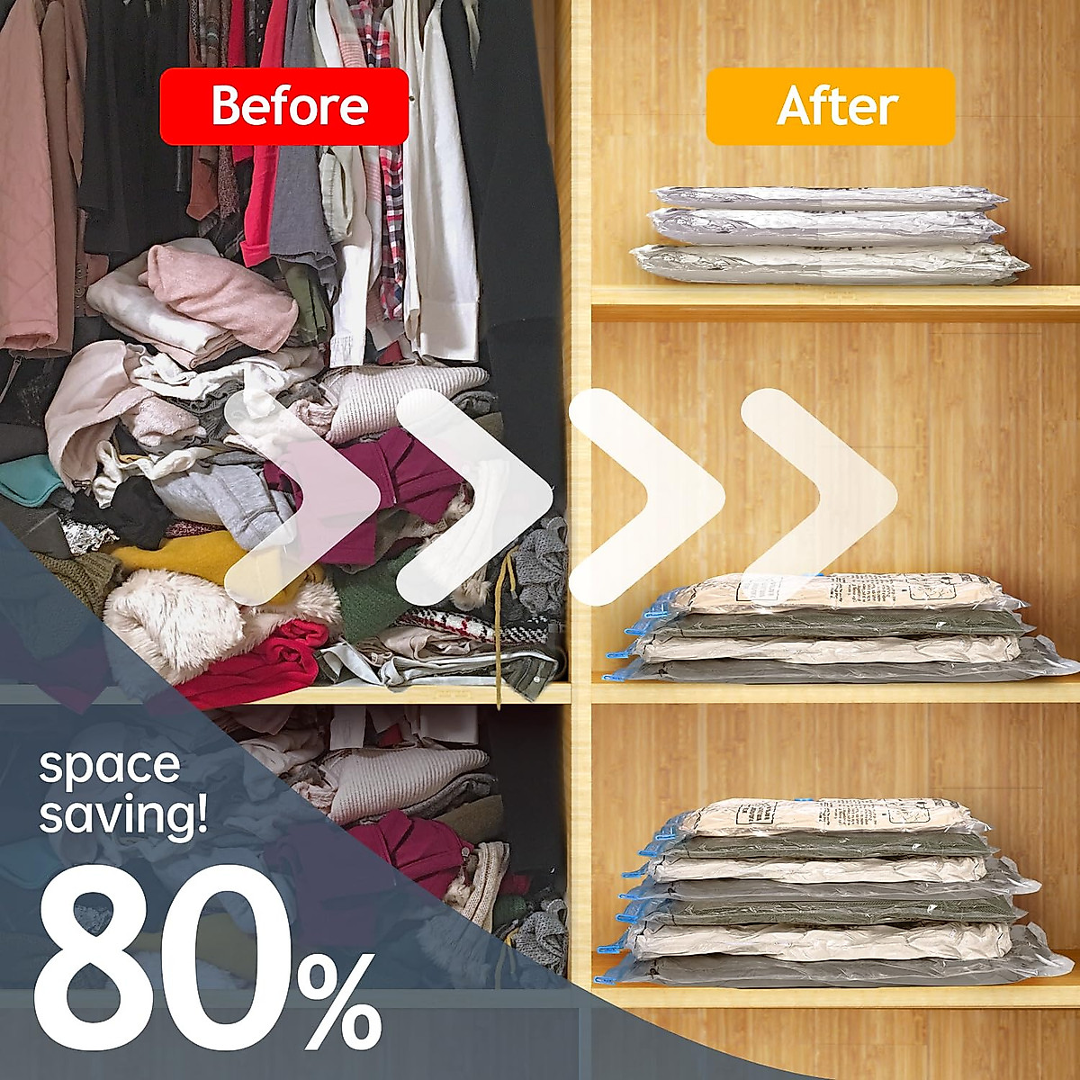 SUPFOO Space Saver Vacuum Storage Bags with Electric Pump,6 Pack(2 Jumbo/2 Large/2 Medium) Double Zip Seal,Vacuum Seal Bags Fit Clothes,Comforters,Blankets,Mattress,Duvets,Pillows,Travel