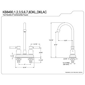Kingston Brass KB8490DKL Kaiser Bar Faucet, Matte Black, 11.56 x 9.31 x 4.75