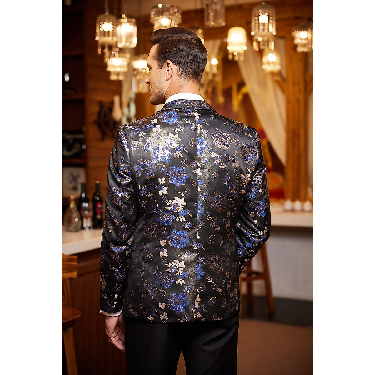 COOFANDY Mens Floral Tuxedo Jackets One Button Stylish Dinner Wedding Party Dress Suit Blazers Jacket Blue