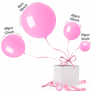 Freechase 154pcs Pink Party Latex Balloons of Different Sizes 18/12/10/5inch Pink Balloons with Pink Ribbon Balloon Chain for Birthday Gender Reveal Baby Shower Wedding Balloon Arch Kit Decorations
