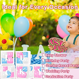 Baby Boxes with Letters, 5 Transparent Baby Shower Balloon Boxes with 78 Letters & Numbers for Gender Reveal Decorations Birthday Wedding Party Grad Backdrop Bridal Shower, White