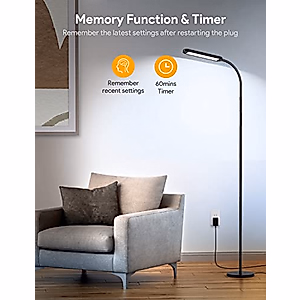 MediAcous Floor Lamp, LED Floor Lamp for Living Room, 5 Colors & Brightness & Step-Less Adjustable, Standing Lamp with 1H Timer, Remote & Button, Dimmable Reading Floor Lights, Work with Wall Switch