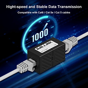 iwillink RJ45 Coupler Ethernet Connector, Female to Female RJ45 Connector for Cat7 Cat6 Cat5e Cat5 Ethernet Cable, Extender Adapter, 5 Pack, Black