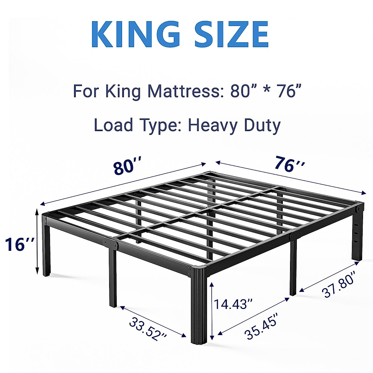 Nordicbed 16 Inch High Metal King Bed Frame No Box Spring Needed, Heavy Duty King Size Bed Frame Platform, Noise Free, Easy Assembly, Black