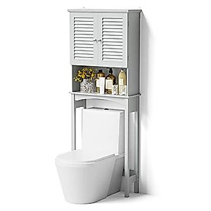SRIWATANA Over The Toilet Storage, Bathroom Cabinet Organizer Shelf Space Saver with Adjustable Rack - Grey