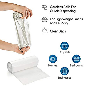 7-10 Gallon Clear Garbage Can Liners, 100 Count - Small - Medium Trash Can Liners - High Density, Thin, Lightweight, 8 Microns - For Office, Home, Hospital Wastebaskets - 2 Coreless Rolls