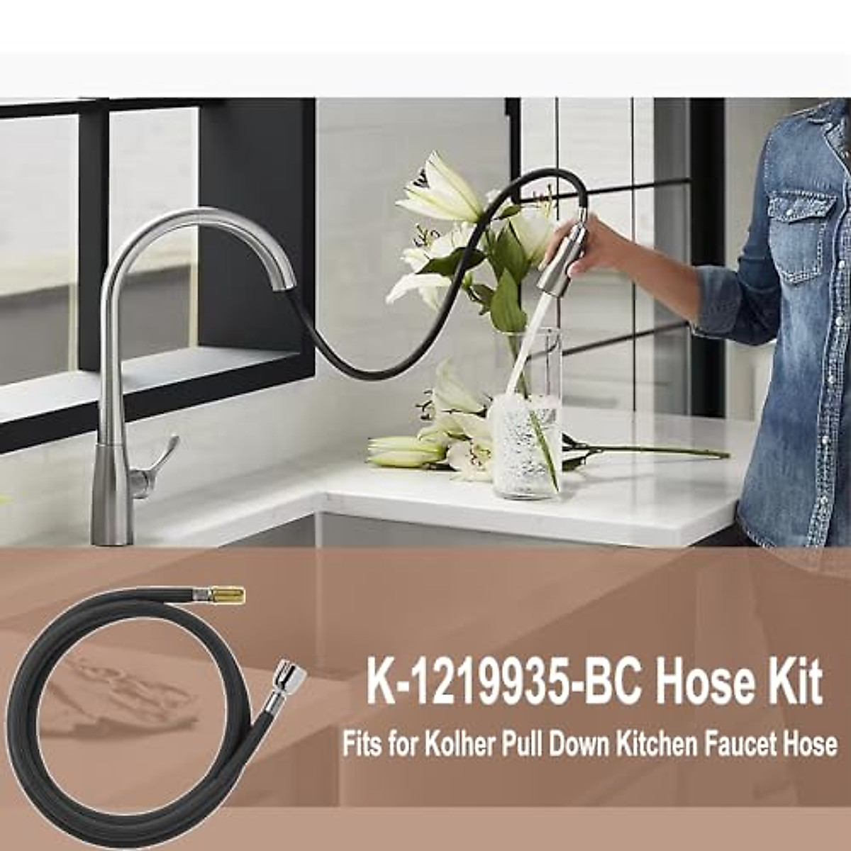 K-1219935-BC Replacemnet Hose Kit for Kohler Pull-Down Kitchen Faucet 67 inches Bright Chrome Finish Compatible with Kohler Pull-Out Kitchen Faucet Hose Replacemnet Part K-1304674-BC