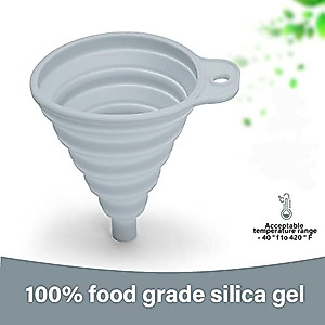 Silicone Collapsible Funnel Set of 4, 3different Size,1 for S, 2 for M,1for L, Kitchen Gadgets Foldable Funnel for Water Bottle Liquid Transfer Food Grade (Grey)